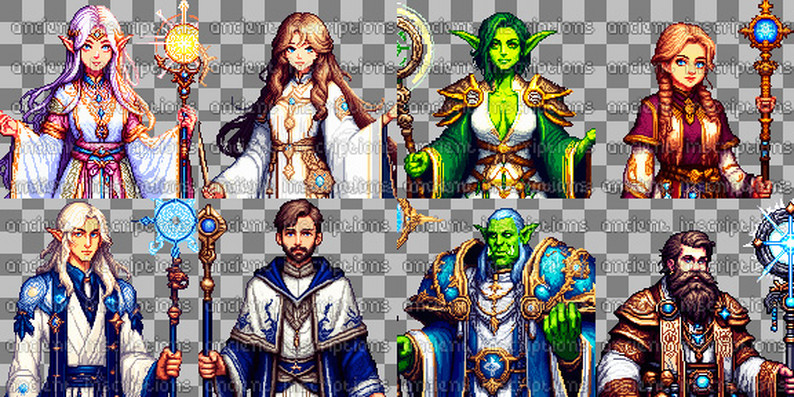 RPG Fantasy Clerics // Pixel Art Character Busts by ancient-inscriptions
