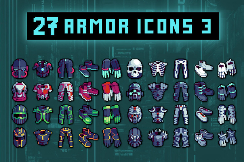 Armor Icon Game Asset Pixel Pack 32x32 by Free Game Assets (GUI, Sprite ...