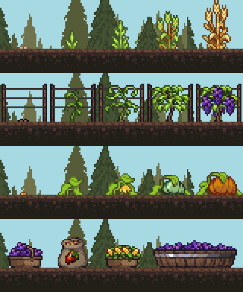 Pixel Art Crop Assets and Farming Tiles 32x32 by GandalfHardcore