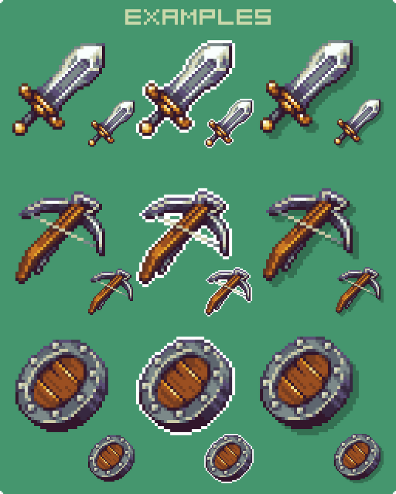 Pixel art Fantasy Weapons Assets for UI by Misbug