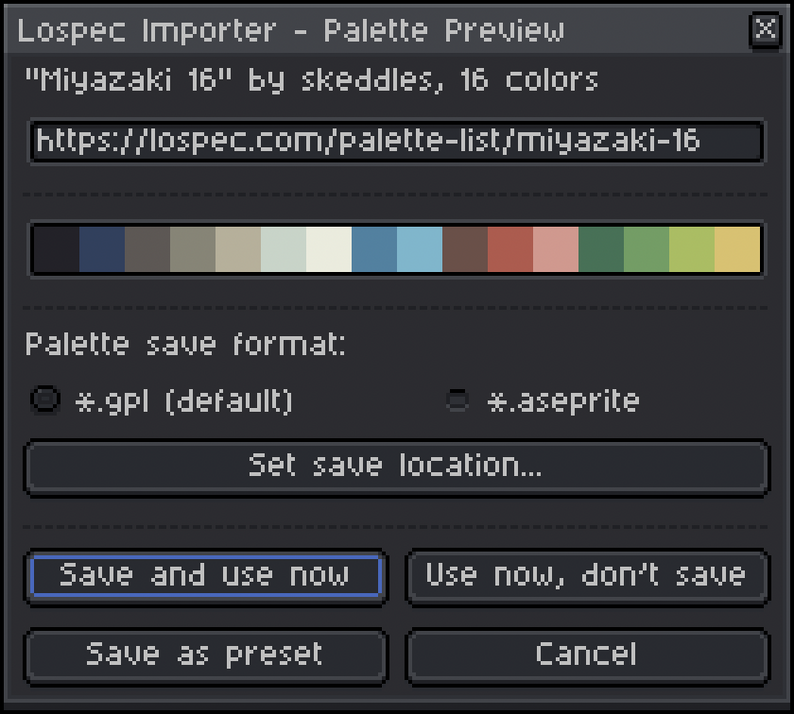 Lospec Palette Importer by sudo_whoami