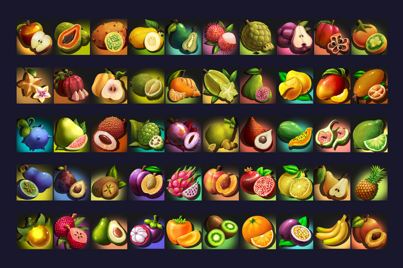 RPG Fruit Icons for Video Game by Free Game Assets (GUI, Sprite, Tilesets)