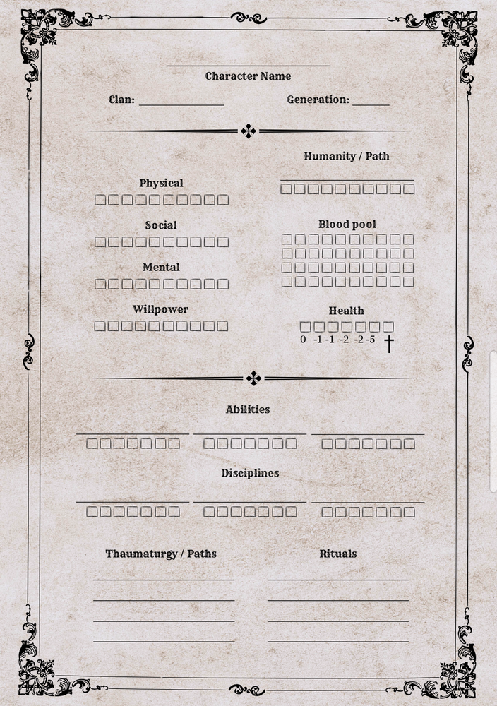 Vampire the Masquerade - NPC sheets by Ailis Williams