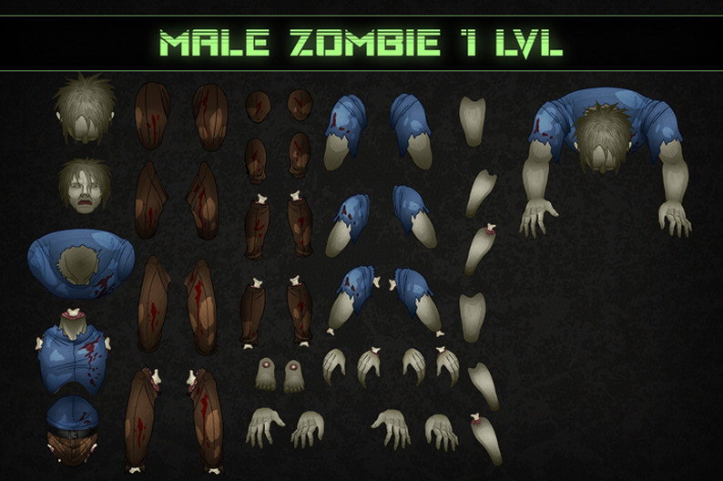 Top Down Shooter Zombie Sprites by Free Game Assets (GUI, Sprite, Tilesets)