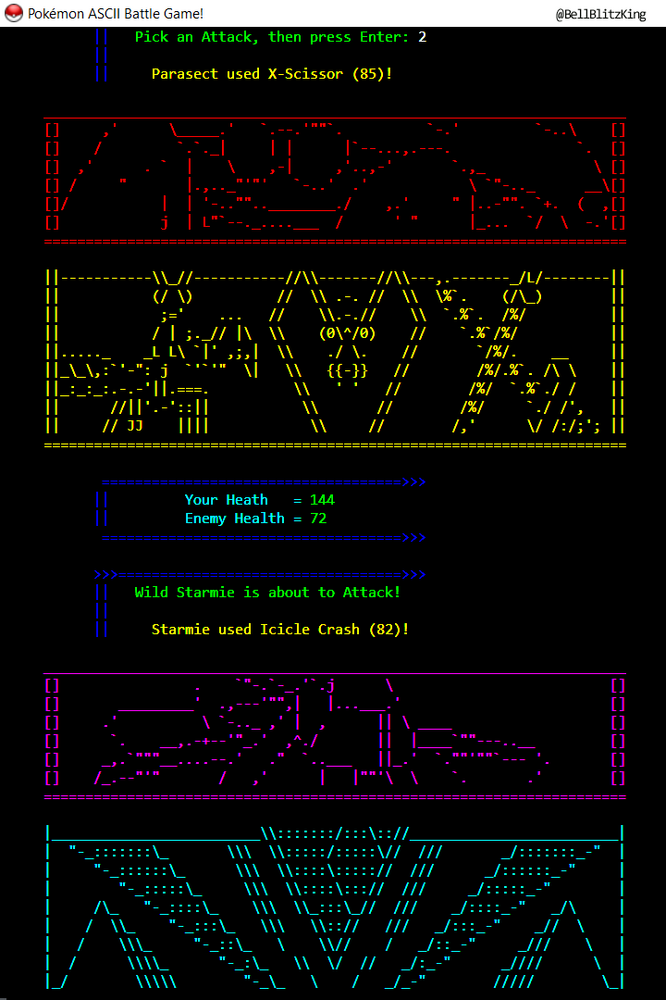 Pokemon ASCII Version CMD Battle Game! by BellBlitzKing