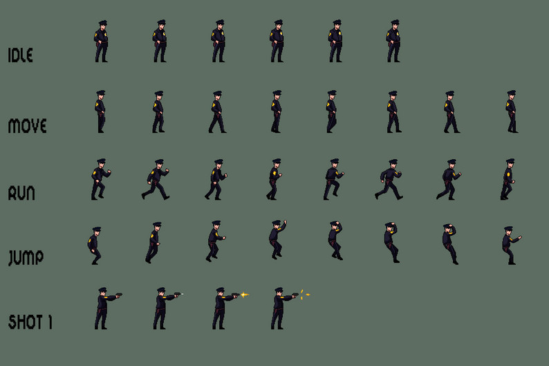 Police Sprite Sheets Pixel Pack by Free Game Assets (GUI, Sprite, Tilesets)