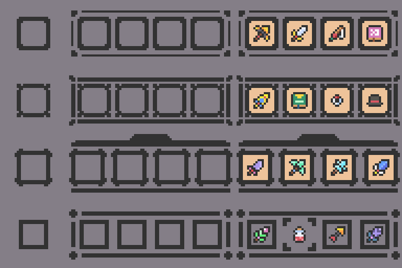 8x8 Mini RPG Items Pack + Item Slot Borders by RedMuffin