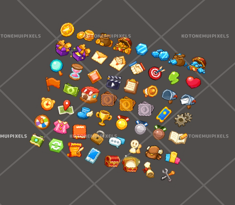 32x32 Pixel Icon Pack For mobile games by Kotonemui