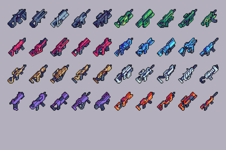 Free Gun Icons 32×32 by Free Game Assets (GUI, Sprite, Tilesets)