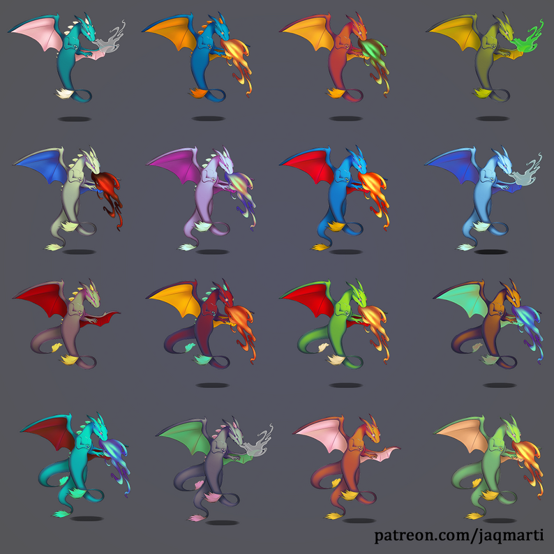 128 Dragon and Wyrm Sprites by Jaqmarti