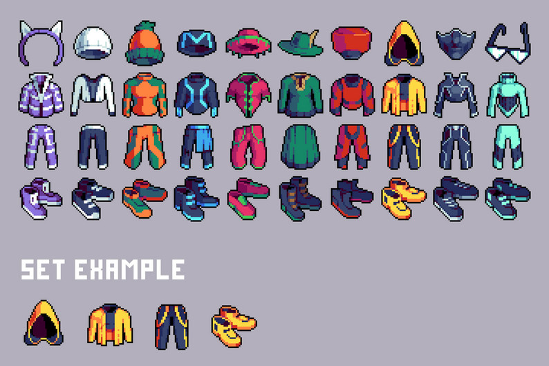 Free Clothing Pixel Icons for Cyberpunk Game by Free Game Assets (GUI ...