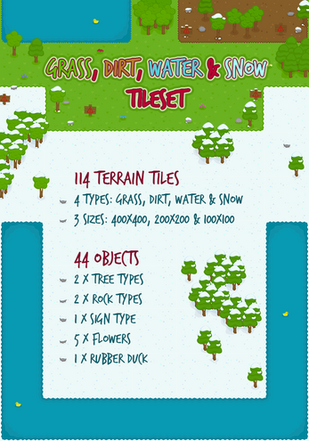 Top-Down Grass, Dirt, Water and Snow Tileset by BexcellentGames