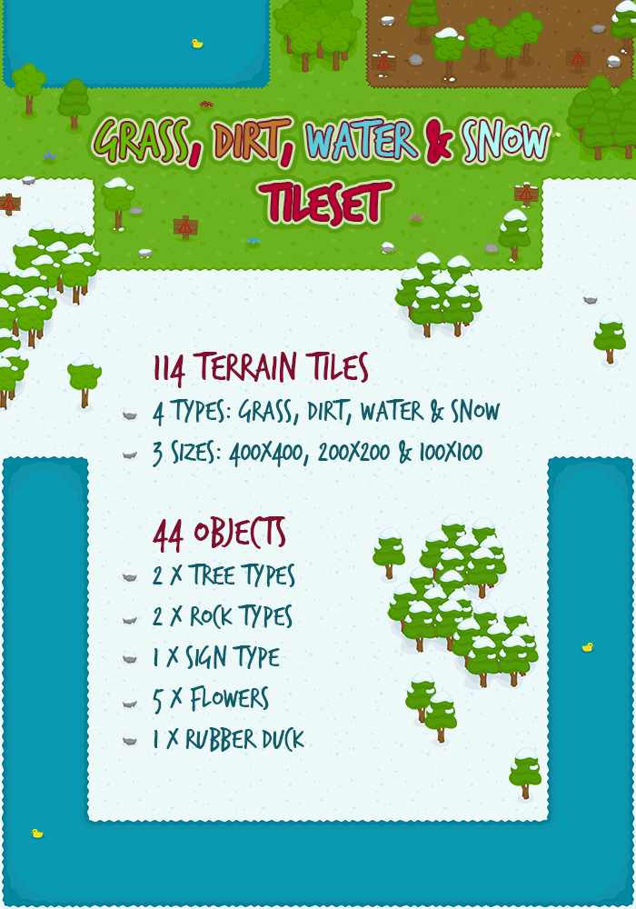 Top-Down Grass, Dirt, Water and Snow Tileset by BexcellentGames