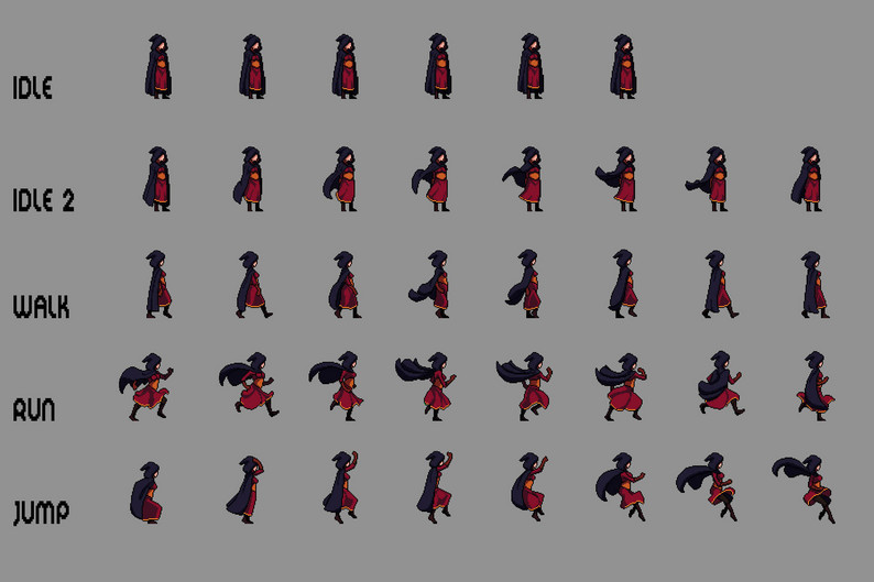 Witch Pixel Art Character Sprites by Free Game Assets (GUI, Sprite ...