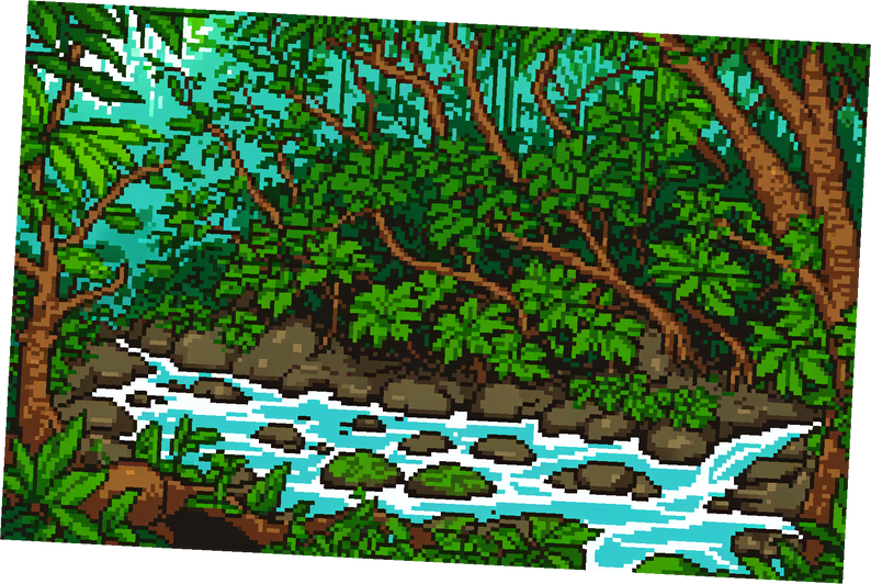 4 beautiful Jungle Forest River Backgrounds Assets - Pixelart / Pixel ...