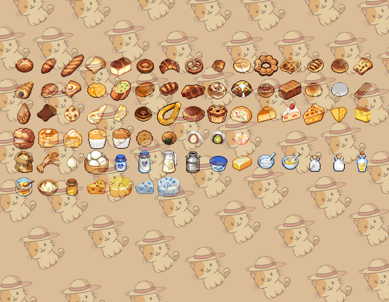 Pixel Art (Food) - Bakery, Ingredients and Dairy Products Asset Pack ...