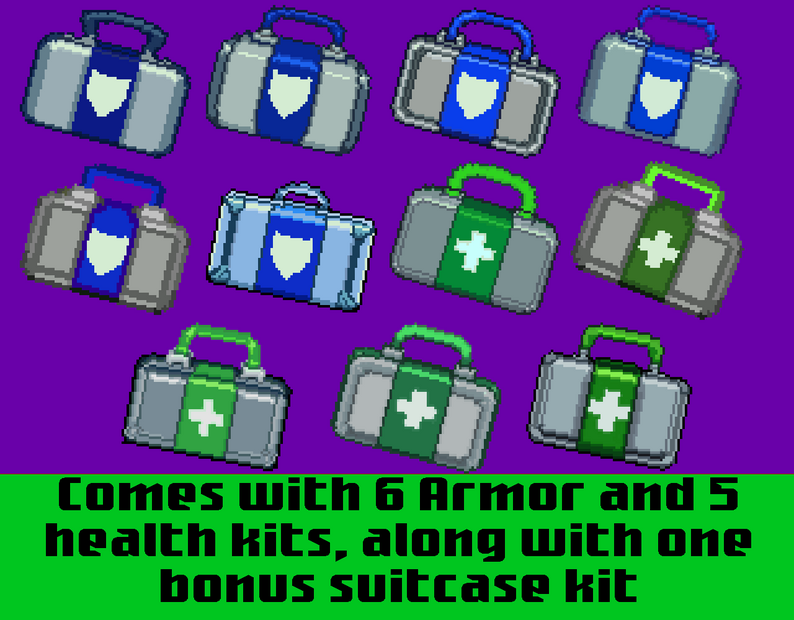 11 Health Medkits and Armorkits for 2D games by Retrograde Art