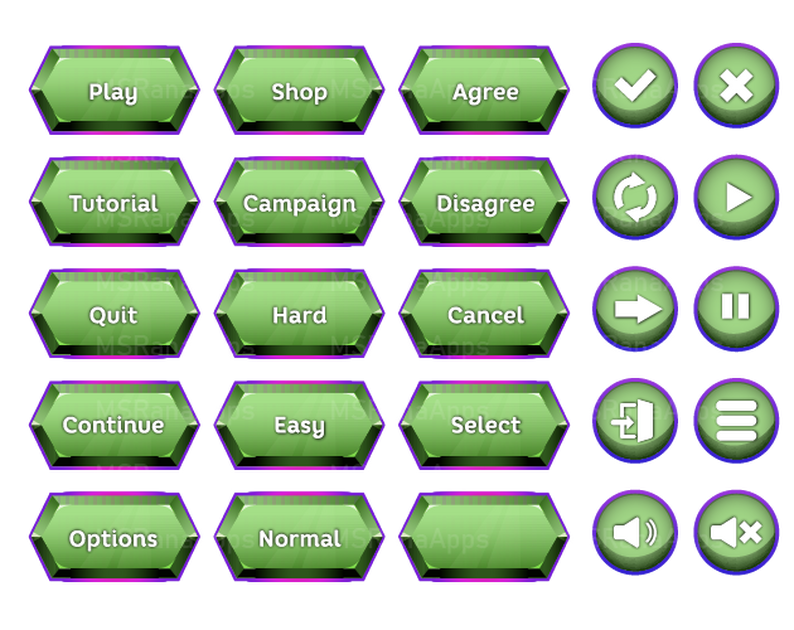Game UI Buttons Colorful Designs for Game Developers by MsRanaApps