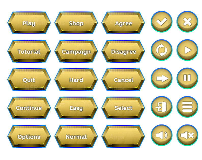 Game UI Buttons Colorful Designs for Game Developers by MsRanaApps