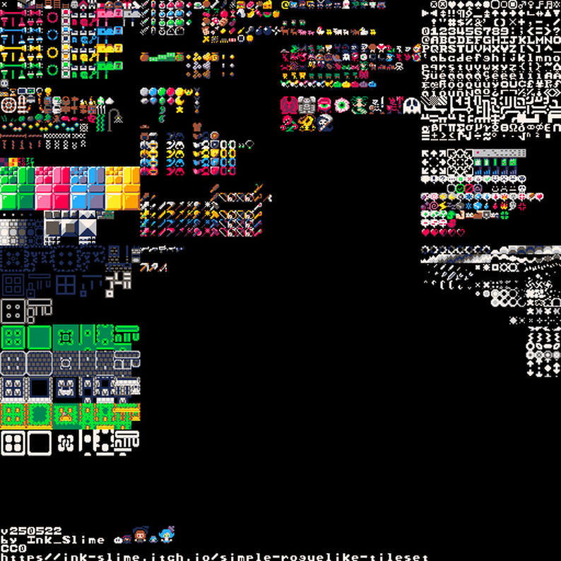 8*8 roguelike tileset with PICO-8 color palette by ink_slime