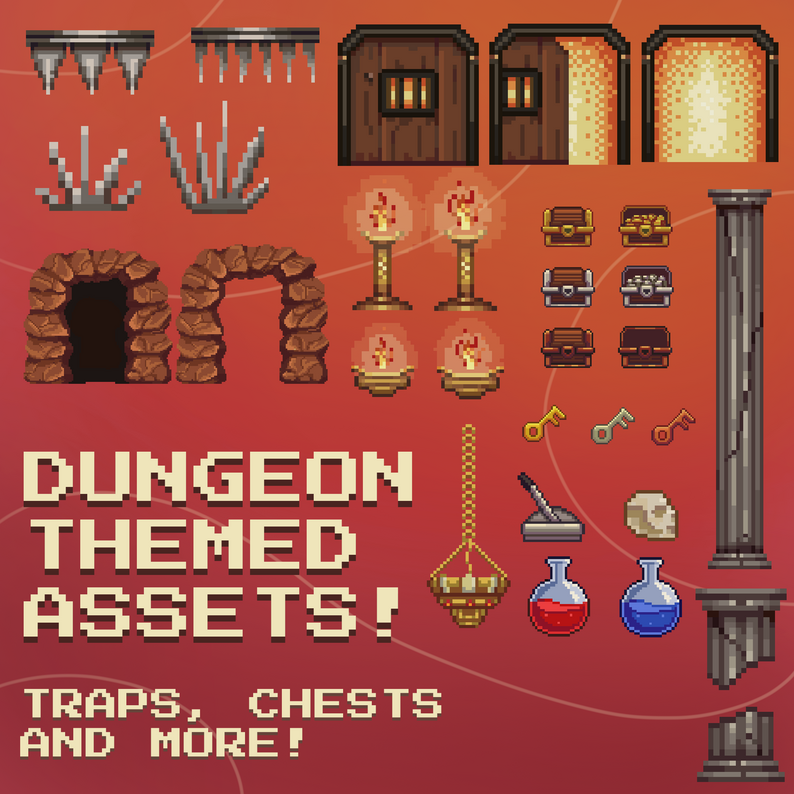Pixel Dungeons Asset Pack + Knight Sprite [32 x 32] by GTORAVERSE