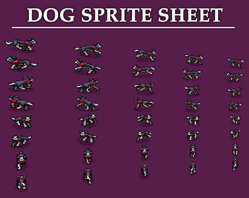 8 Directional dog character sprite sheet by Manx Pixels 🇮🇲