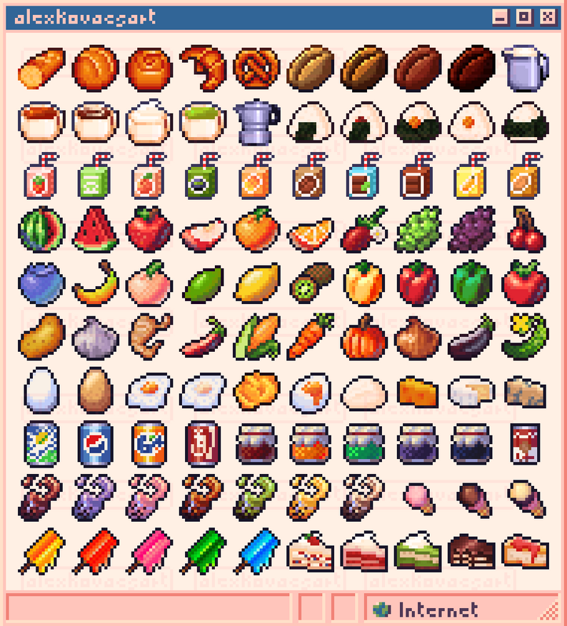 100 Free Pixel Art Foods! by alexkovacsart