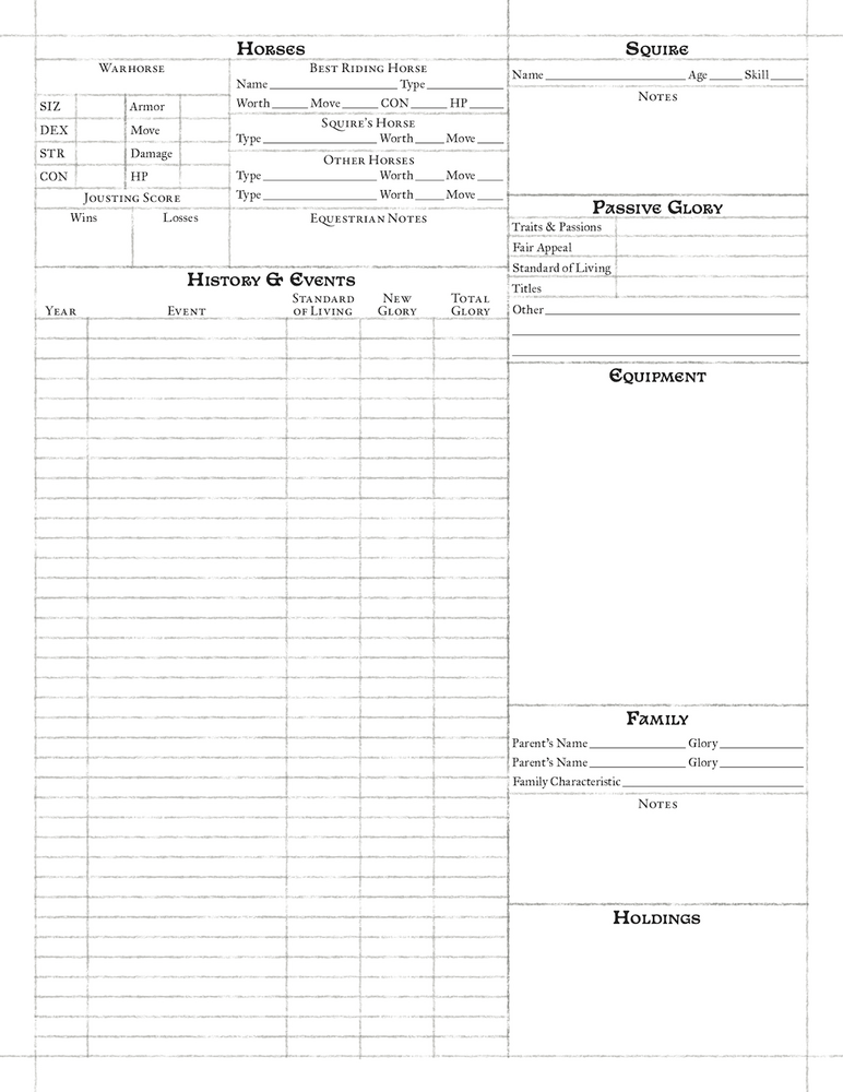 Pendragon Core Rulebook Free Character Sheets Pack by Chaosium