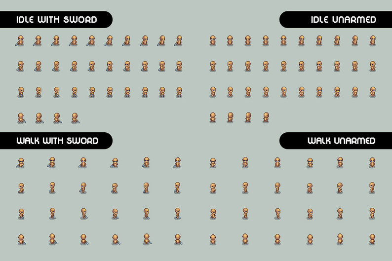 Free 4-Direction Pixel Base Male Character by Free Game Assets (GUI ...