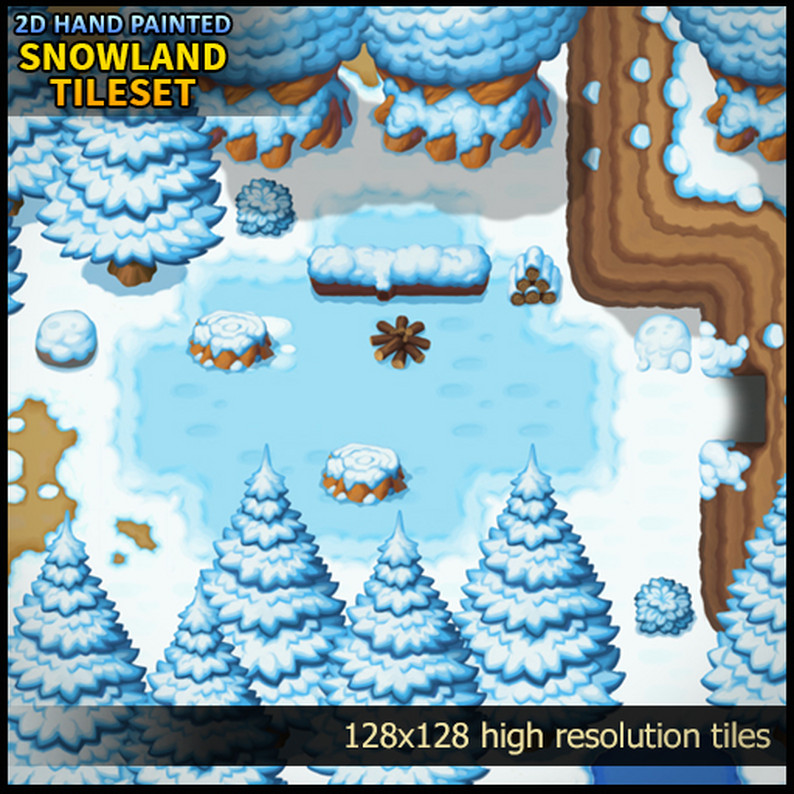 2D Hand Painted - Snowland Tileset by Daniel Thomas