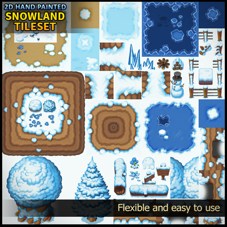 2D Hand Painted - Snowland Tileset by Daniel Thomas