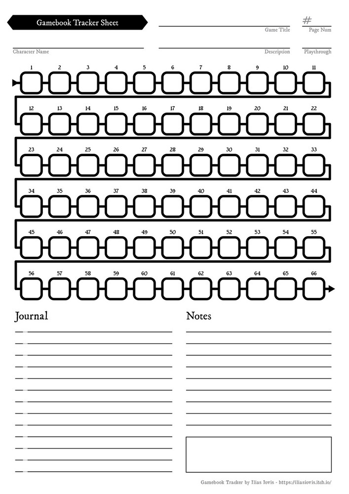 Gamebook Tracker Sheet by Ilias Iovis