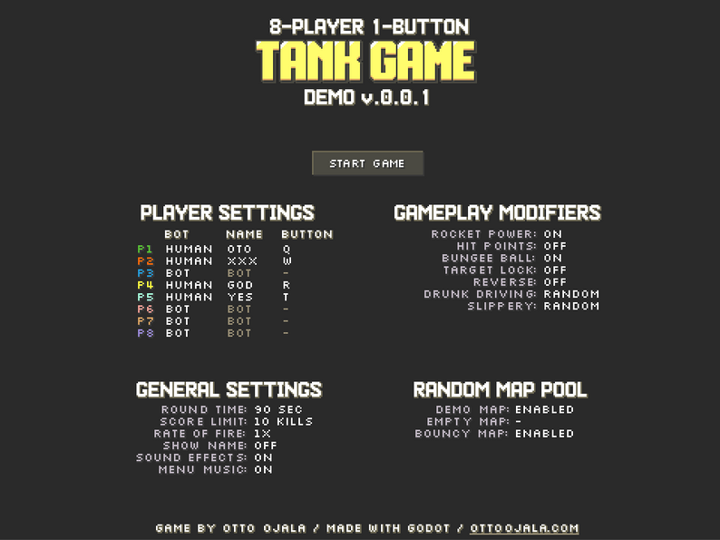 8-Player 1-Button Tank Game Demo by Otto Ojala