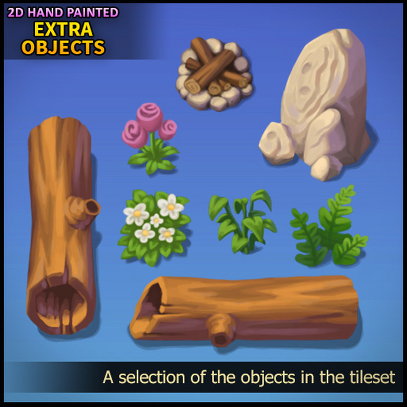 2D Hand Painted - Extra Objects Tileset by Daniel Thomas