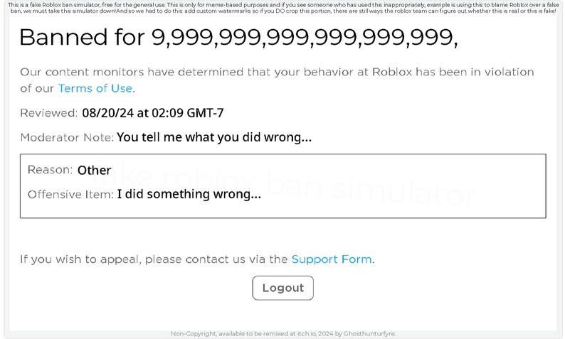Fake Roblox Ban Simulator by Lily