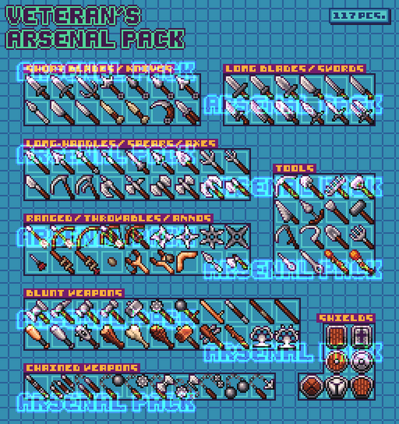 Adventurer's Arsenal Pack (16x16 pixel icon sprites) by MajorHN