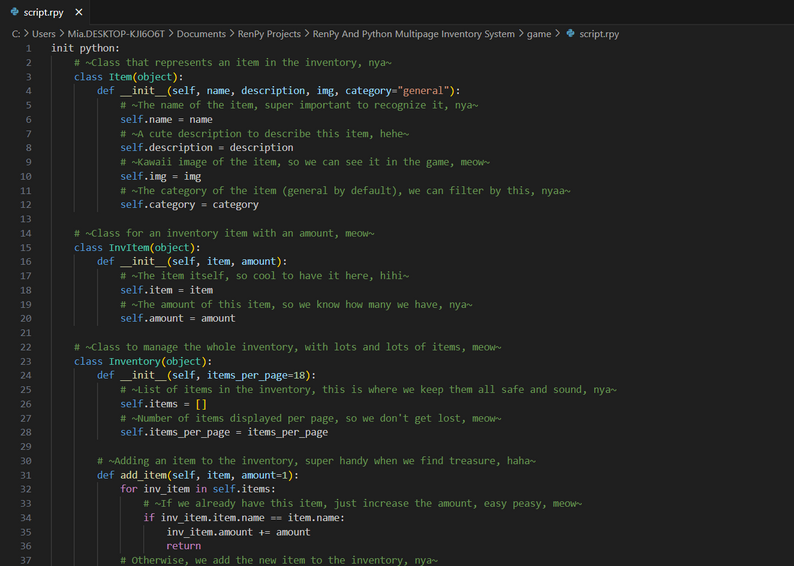 Free Ren'Py & Python Source Code - Create Your Own Multipage Inventory System by Discover with Mia