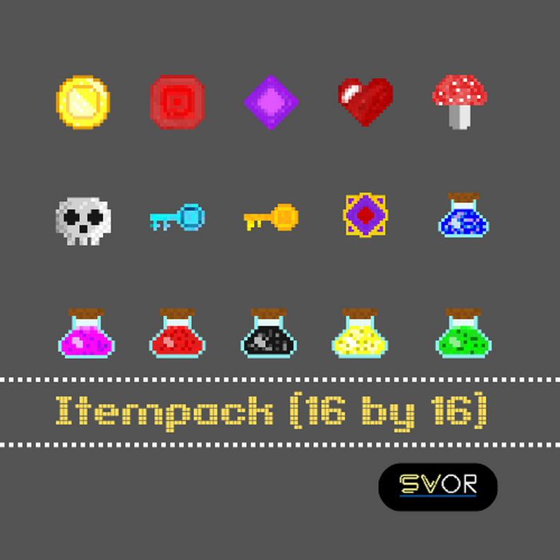Pixelart itempack 16x16 sprites- free assetpack by Svor