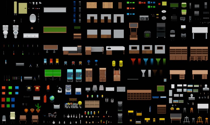 2D School Classroom Asset Pack by styloo