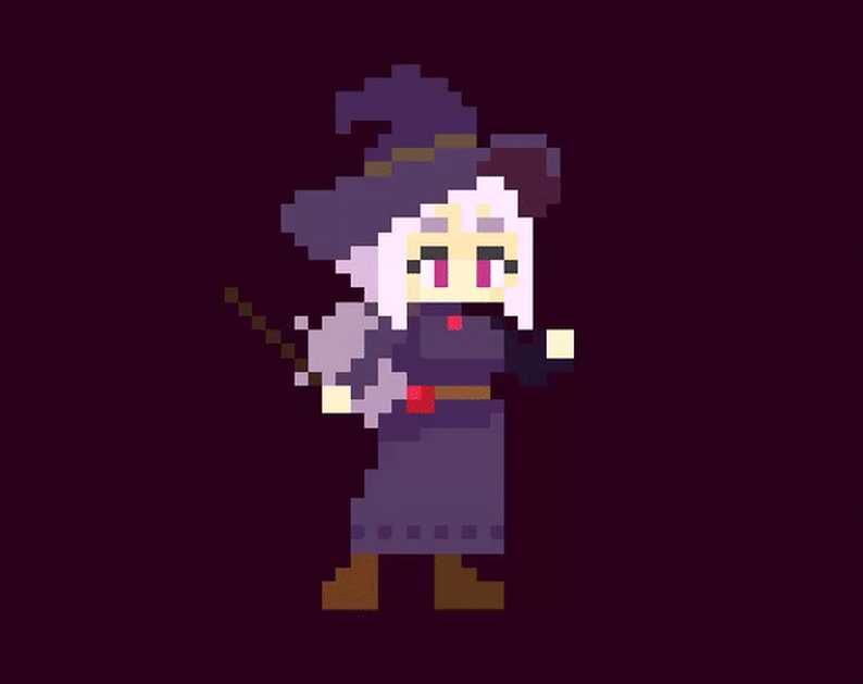 2D Pixel Art Character + Portrait - Fantasy Saga #4 - Dark witch by ApyrYon