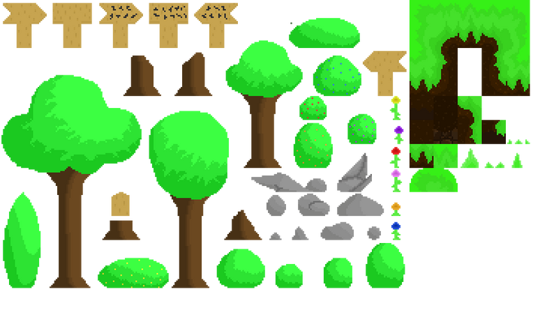 Grass and Cave Tileset by Purple Bunny Games