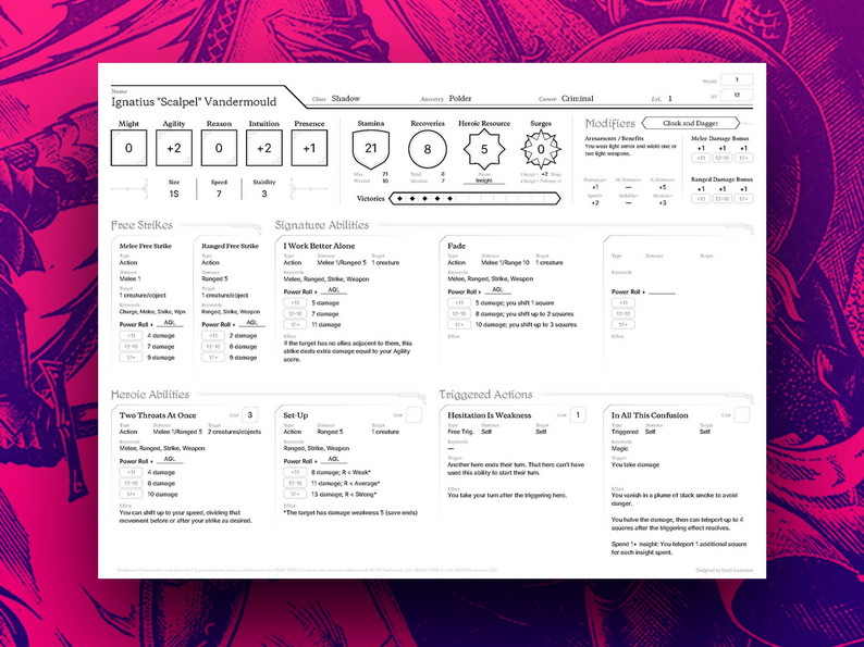 Emblazoned Character Sheets for Draw Steel by Darin Lammers