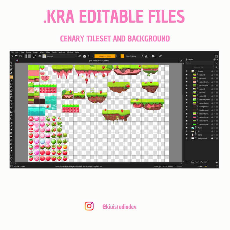 Tileset Platform - watermelon theme by Kiui Studio