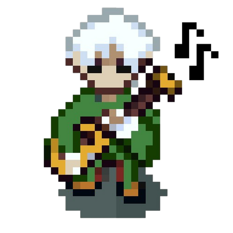 4 Animated Bards playing Guitar - Pixel art asset pack by Fanf-zy