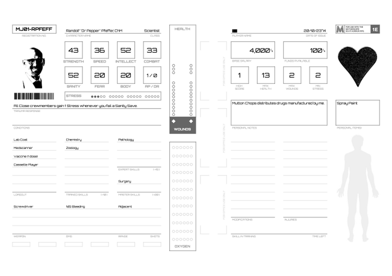 Mothership® Custom Character Sheet by C P1R8