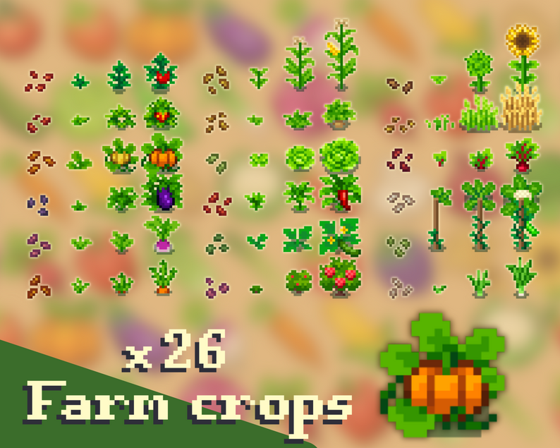 Pixel Farm - 26 Farm Crops by Frenchpixelle