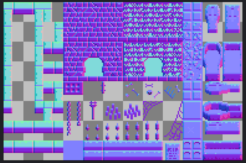 16x16 Topdown Dungeon Tile-set (with Normal Map) by be a fish studios