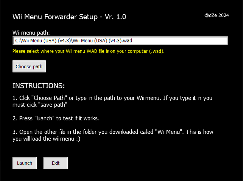 Wii Menu Forwarder for dolphin by dZe