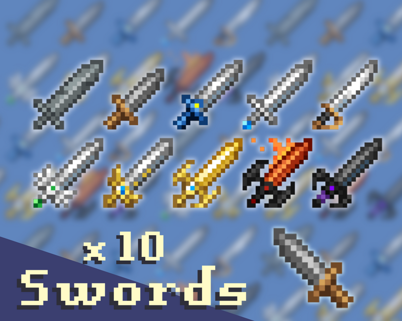 10 swords icons - Pixel-art swords by Frenchpixelle