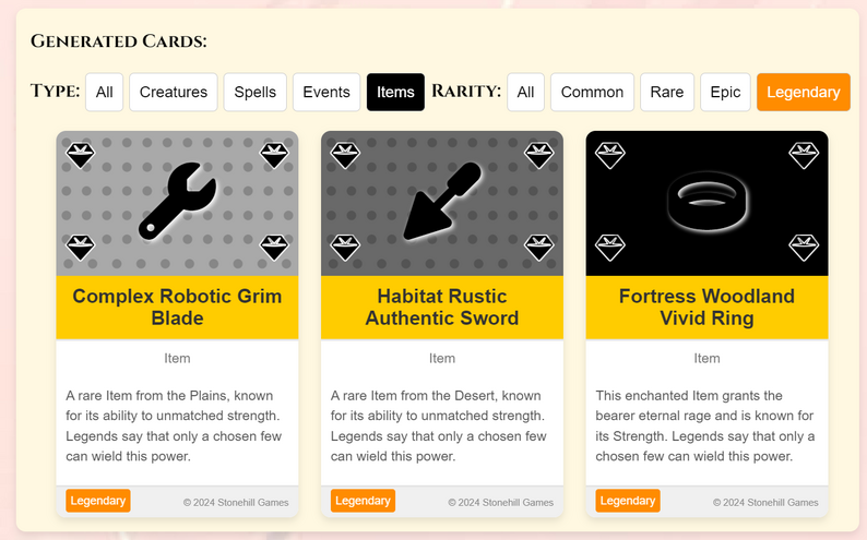 Random TCG Cards Generator by Stonehill Games